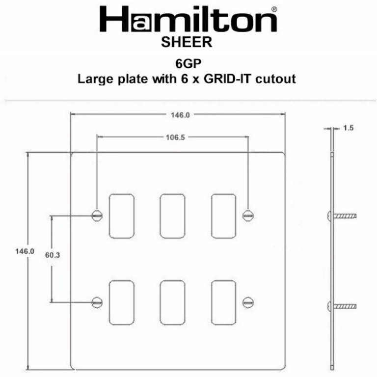 Hamilton Sheer Primed White 6 Gang Grid Fix Aperture Plate with Grid | UKES