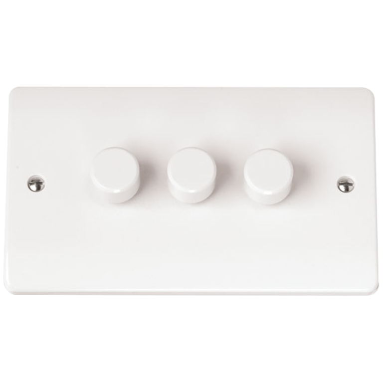Click Mode 3 Gang 250watt 2 Way White PVC Inductive Dimmer Switch | UKES