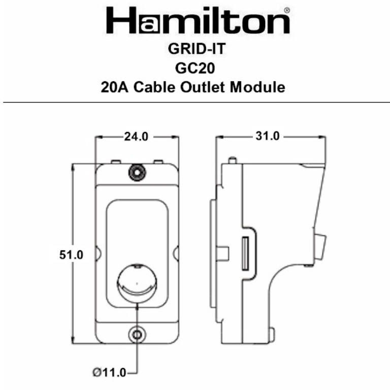 Hamilton GRID-IT 20A Cable Outlet Module with Black Insert and Black ...