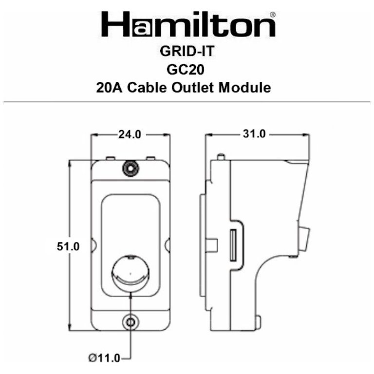 Hamilton GRID-IT 20A Cable Outlet Module with Black Insert and Black ...