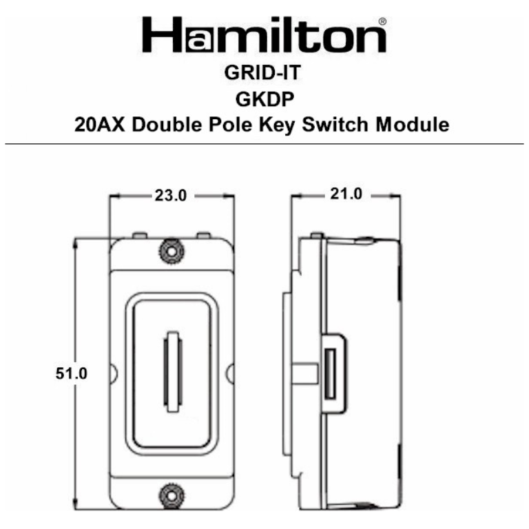 Hamilton GRID-IT 20AX Double Pole Key Switch Module with Black Insert ...