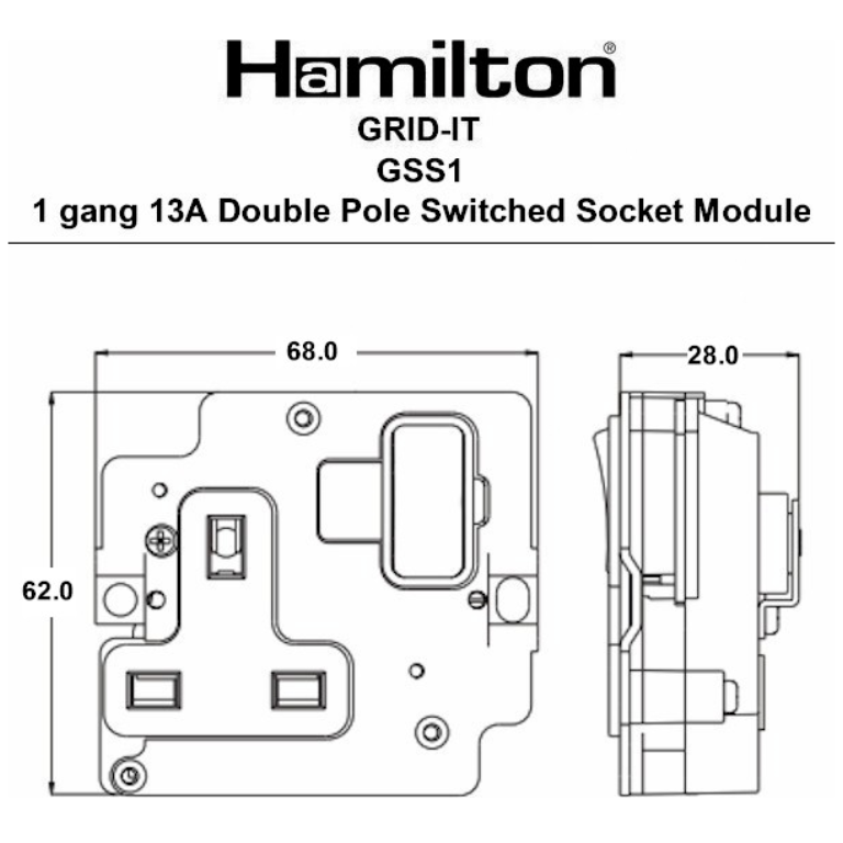 Hamilton GRID-IT 13A Double Pole Switched Socket Module with Antique ...