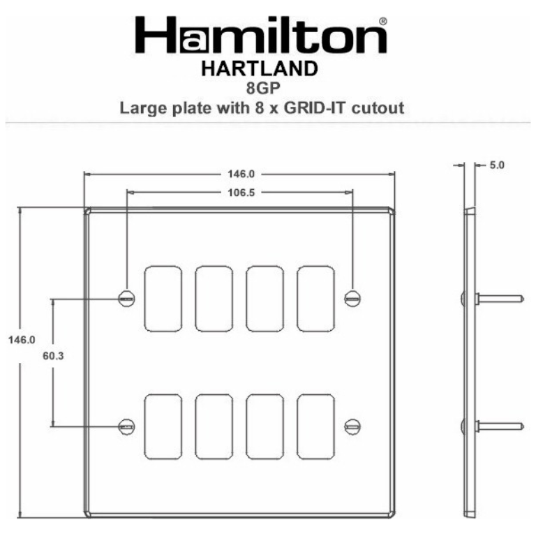 Hamilton Hartland Polished Brass 8 Gang Grid Fix Aperture Plate with ...