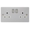 Click Define Polished Chrome Flat Plate Ingot 2 Gang 13A Double Pole Switched Socket with White ...