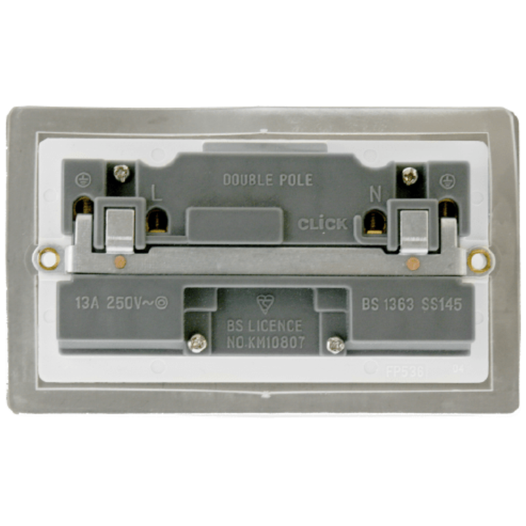 Click Define Polished Chrome Flat Plate Ingot 2 Gang 13A Double Pole Switched Socket with White ...