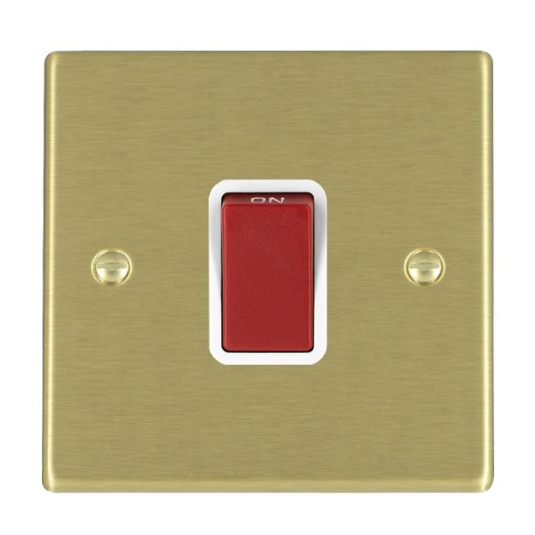 Hamilton Hartland Satin Brass 45A Double Pole Switch with Red Rocker ...