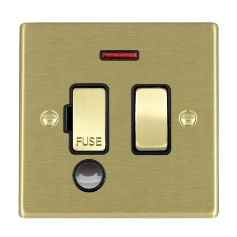 Hamilton Hartland Satin Brass 13A Double Pole Switched Fused Spur, Neon ...