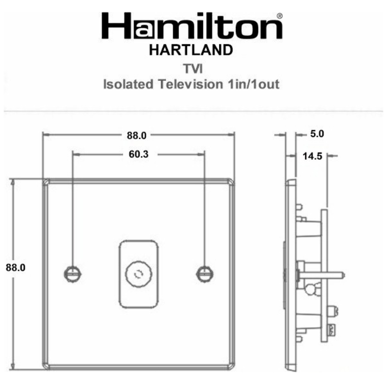 Hamilton Hartland Satin Brass 1 Gang Isolated 1 In/1 Out TV Socket with ...