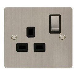 Click Define Stainless Steel Flat Plate Double 13A Socket with Black ...