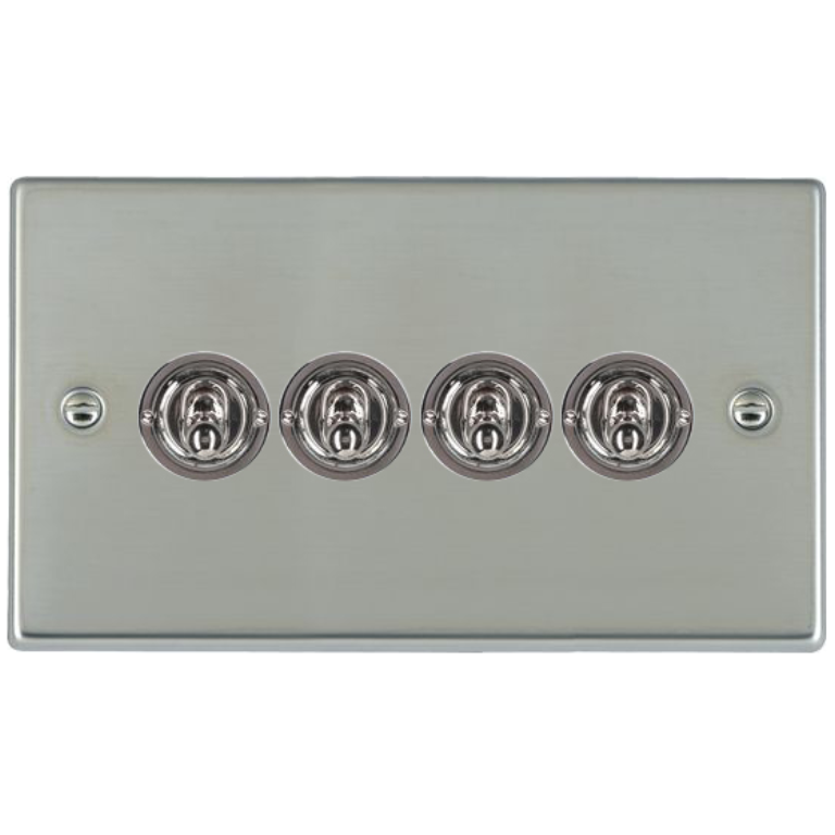 Hamilton Hartland Bright Steel 4 Gang 20AX 2 Way Toggle Switch with ...