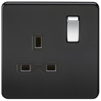 Knightsbridge Screwless Matt Black and Chrome 13A 1 Gang DP Switched ...