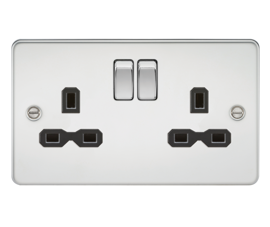 Knightsbridge Flat Plate Polished Chrome 13A 2 Gang DP Switched Socket ...