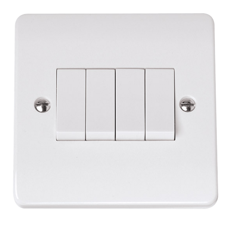 Click Mode 4 Gang Single Plate 10amp 2 Way White PVC Switch | UKES