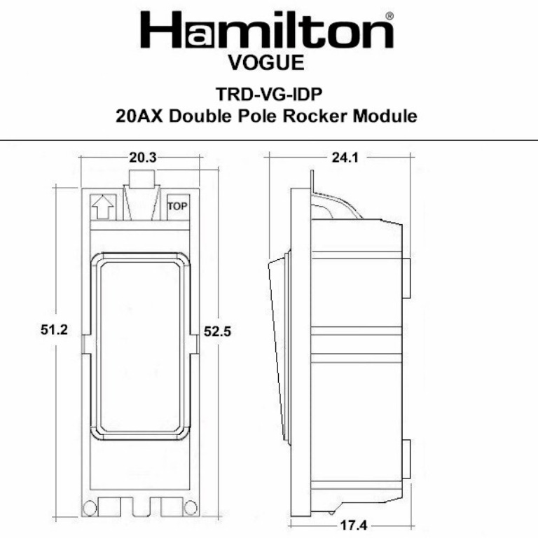 Hamilton Vogue White 20AX Double Pole Rocker Switch Grid Fix Module | UKES
