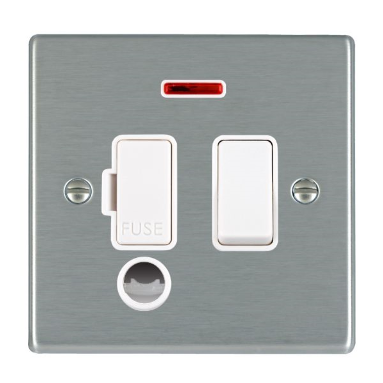 Hamilton Hartland Satin Steel 13A Double Pole Switched Fused Spur, Neon ...