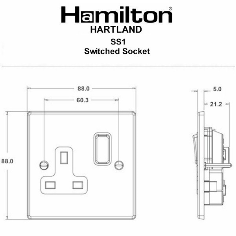 Hamilton Hartland Satin Steel 1 Gang 13A Double Pole Switched Socket ...