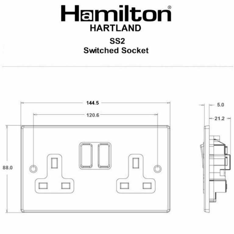 Hamilton Hartland Satin Steel 2 Gang 13A Double Pole Switched Socket ...