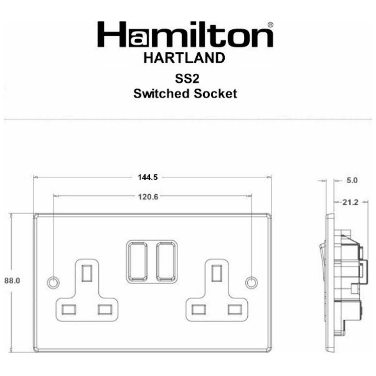 Hamilton Hartland Satin Steel 2 Gang 13A Double Pole Switched Socket ...