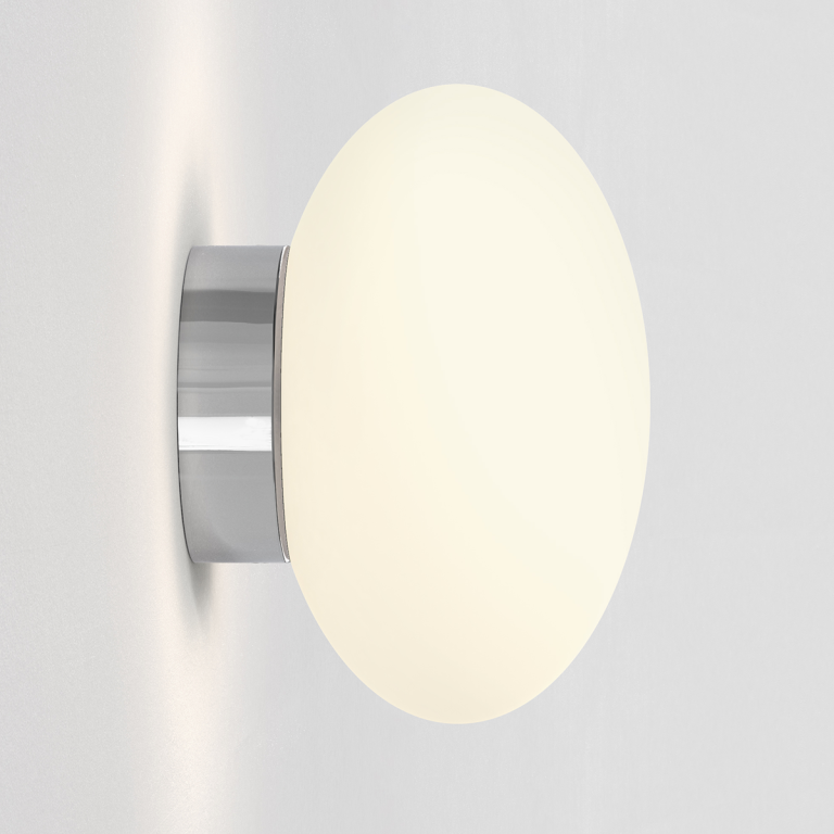 Astro Zeppo Polished Chrome and White Glass Bathroom Wall Light | UKES