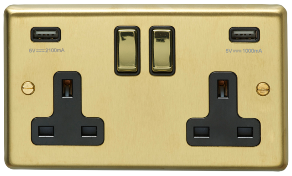 Eurolite Stainless Steel Satin Brass 2 Gang 13A Switched Socket with ...
