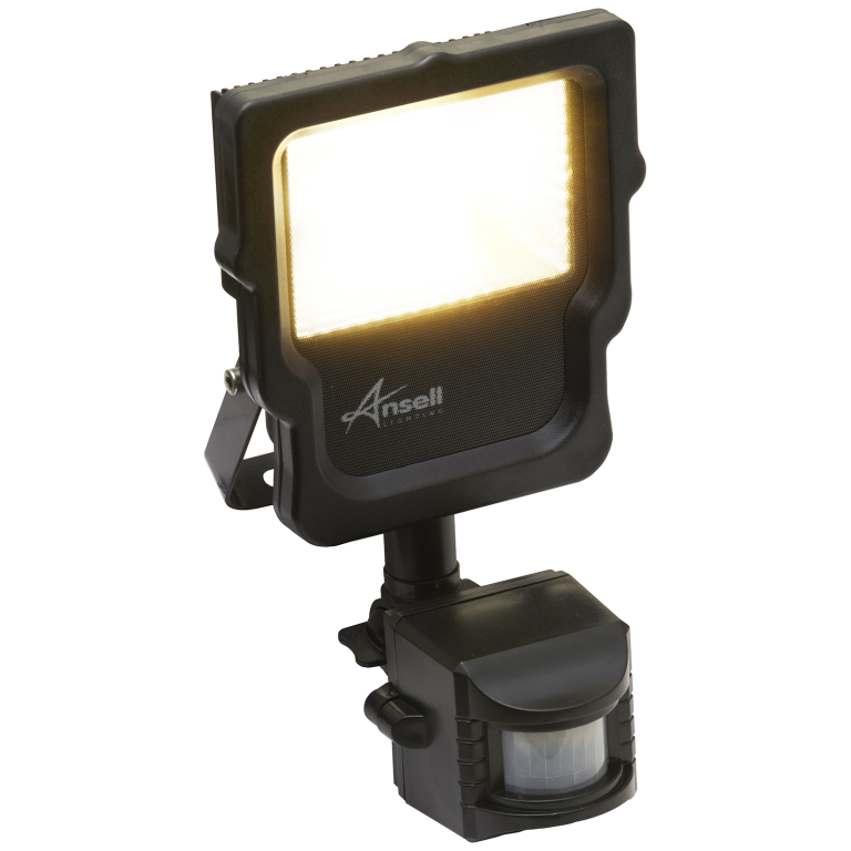 Ansell Lighting Calinor 10W 4000K Black LED Floodlight with PIR | UKES