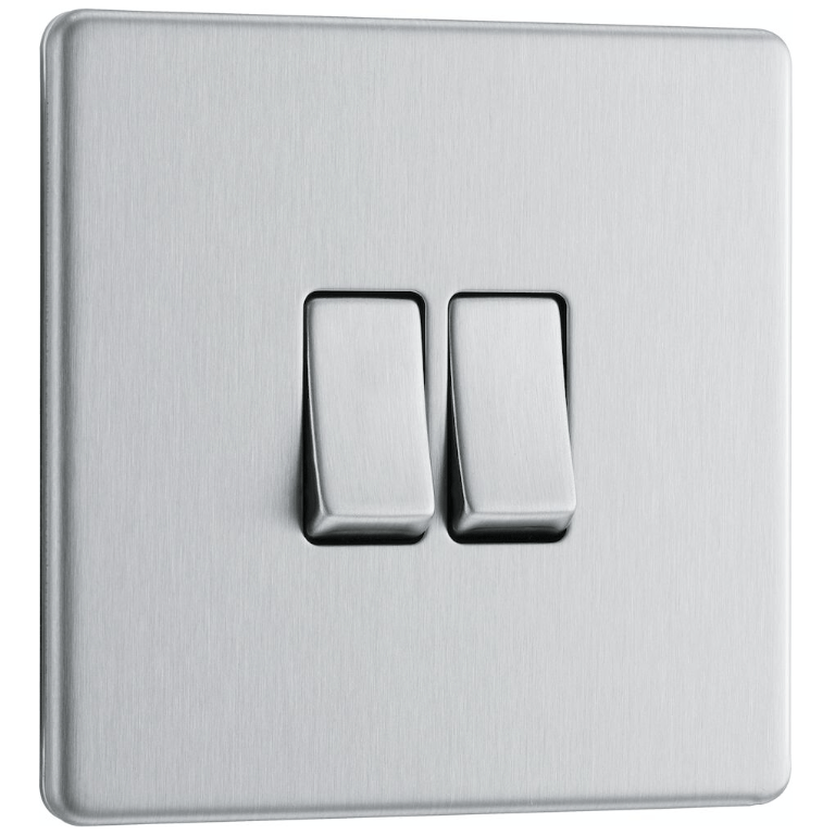 BG Electrical Nexus Flatplate Screwless Brushed Steel 10A 2 Gang 2 Way ...