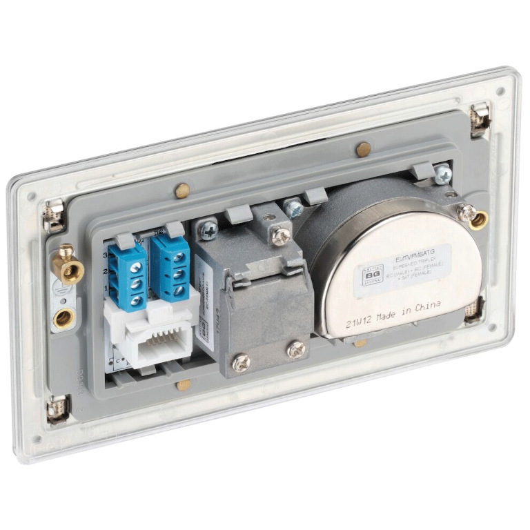 BG Electrical Nexus Flatplate Screwless Brushed Steel Triplex TV, FM ...