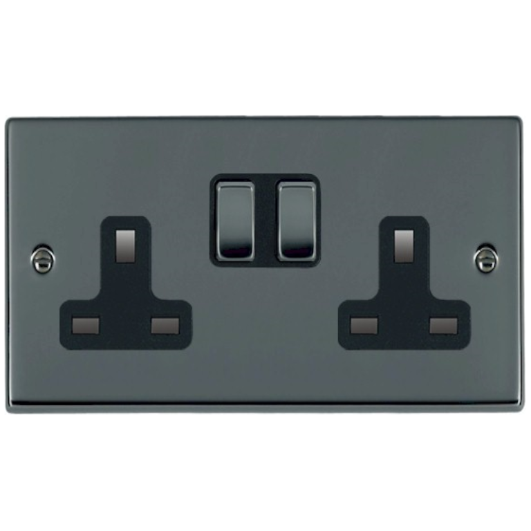 Hamilton Hartland Black Nickel 2 Gang 13A Double Pole Switched Socket ...