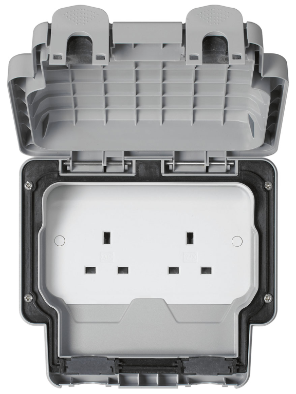 MK Electric Masterseal Plus™ Grey 13A 2 Gang Unswitched IP66 Socket | UKES