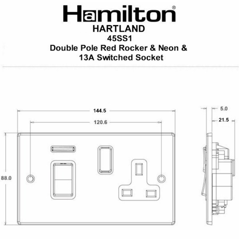 Hamilton Hartland Antique Brass 45A Double Pole Switch with Red Rocker ...