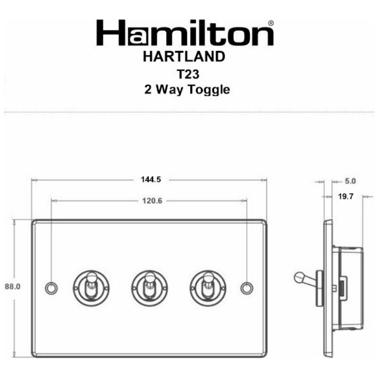 Hamilton Hartland Antique Brass 3 Gang 20AX 2 Way Toggle Switch with ...
