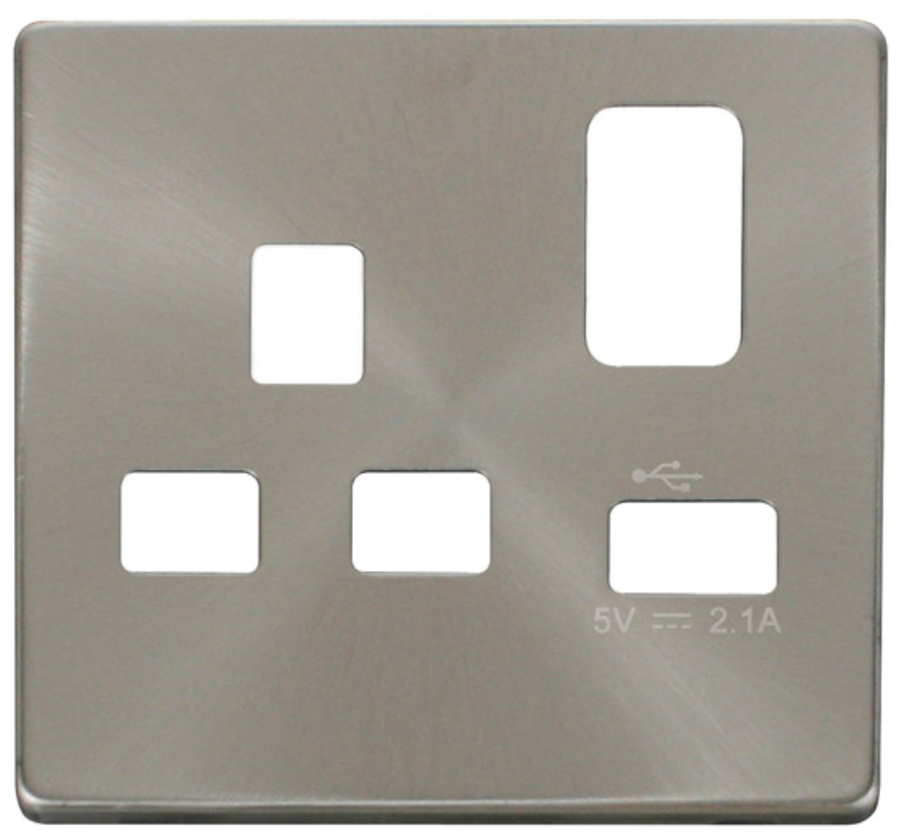 Click Definity Screwless Brushed Steel 1 Gang USB Socket Cover Plate | UKES