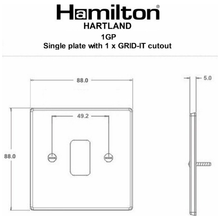 Hamilton Hartland Satin Steel 1 Gang Grid Fix Aperture Plate with Grid ...