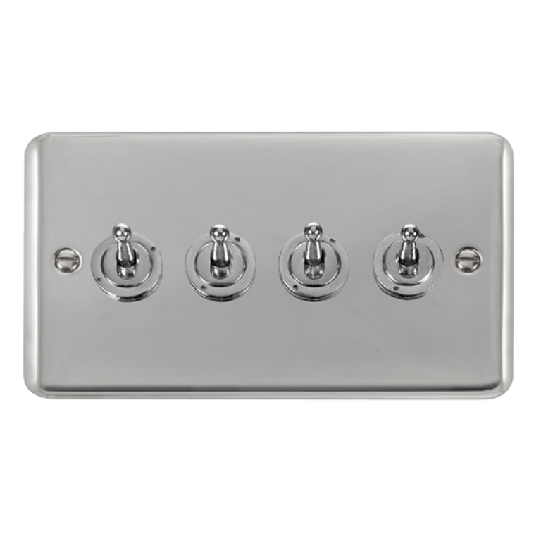Click Deco Plus Polished Chrome 4 Gang 2 Way 10AX Toggle Switch with ...