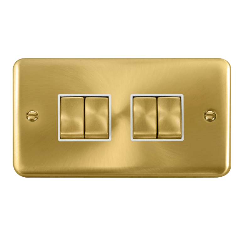 Click Deco Plus Satin Brass 4 Gang 2 Way 10AX Ingot Switch with Satin ...