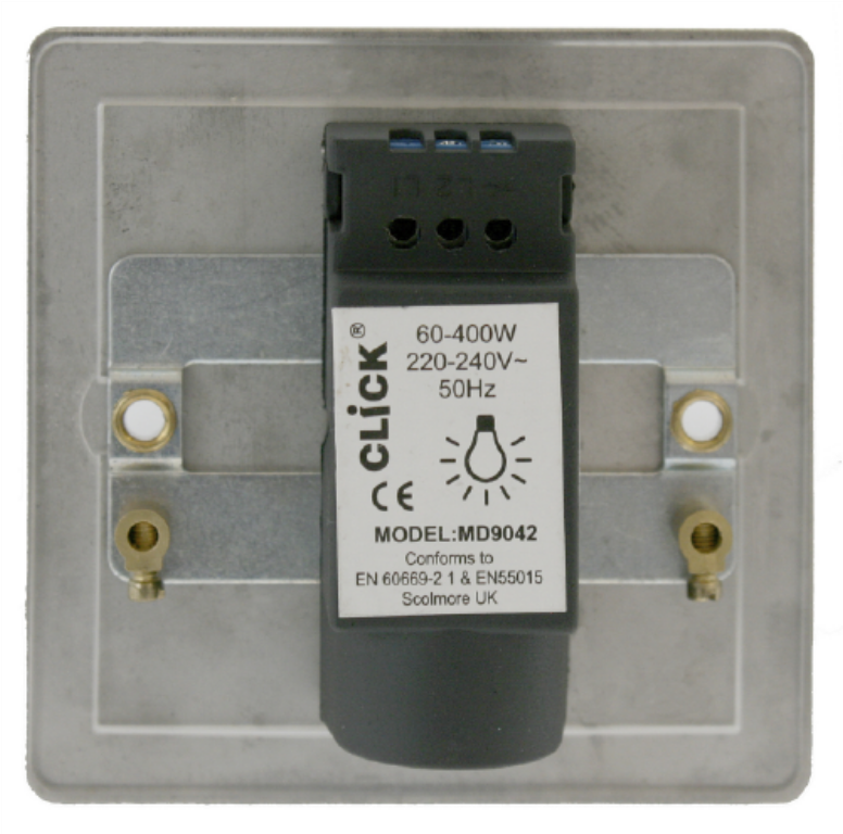 Click Define Brushed Steel Flat Plate Single 400W Dimmer Switch | UKES