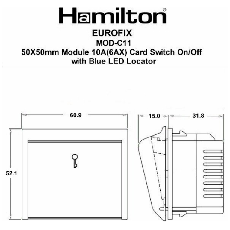 Hamilton EuroFix Satin Steel 50x50mm On/Off Card Switch Module with ...