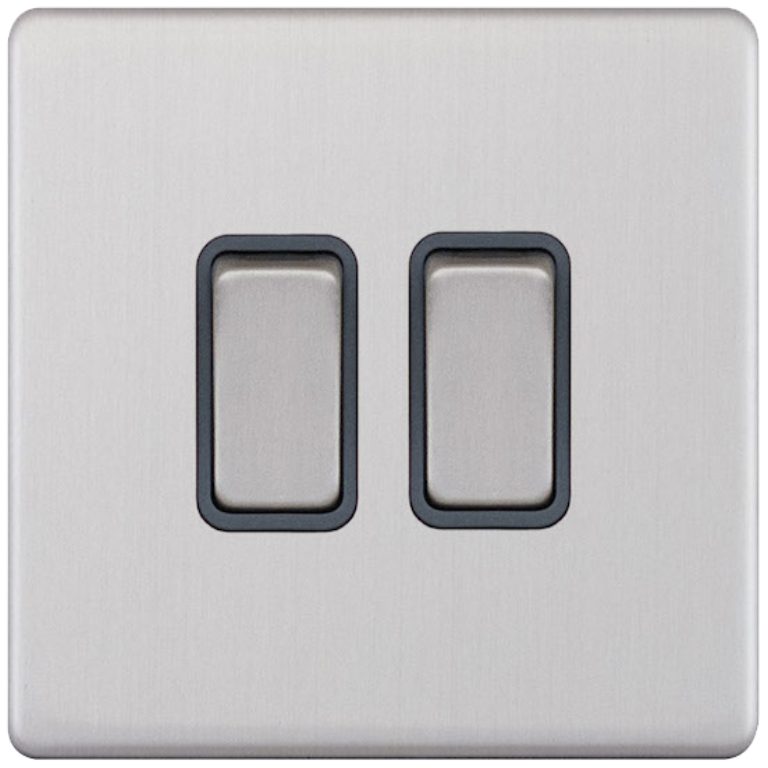 Selectric 5M-Plus Screwless Satin Chrome 2 Gang 10A 2 Way Switch with ...