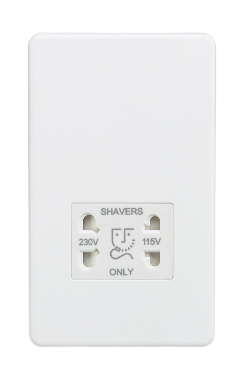 Knightsbridge Screwless Matt White Dual Voltage 115/230V Shaver Socket ...