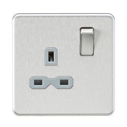 Knightsbridge Screwless Brushed Chrome 13A 2 Gang DP Switched Socket ...