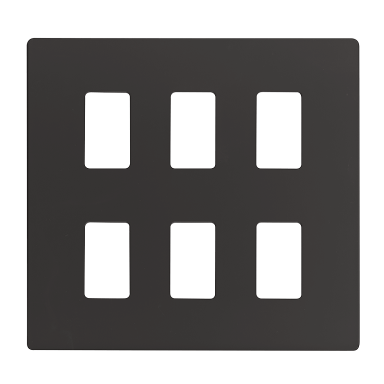 Click Definity Matt Black 6 Gang GridPro Frontplate | UKES