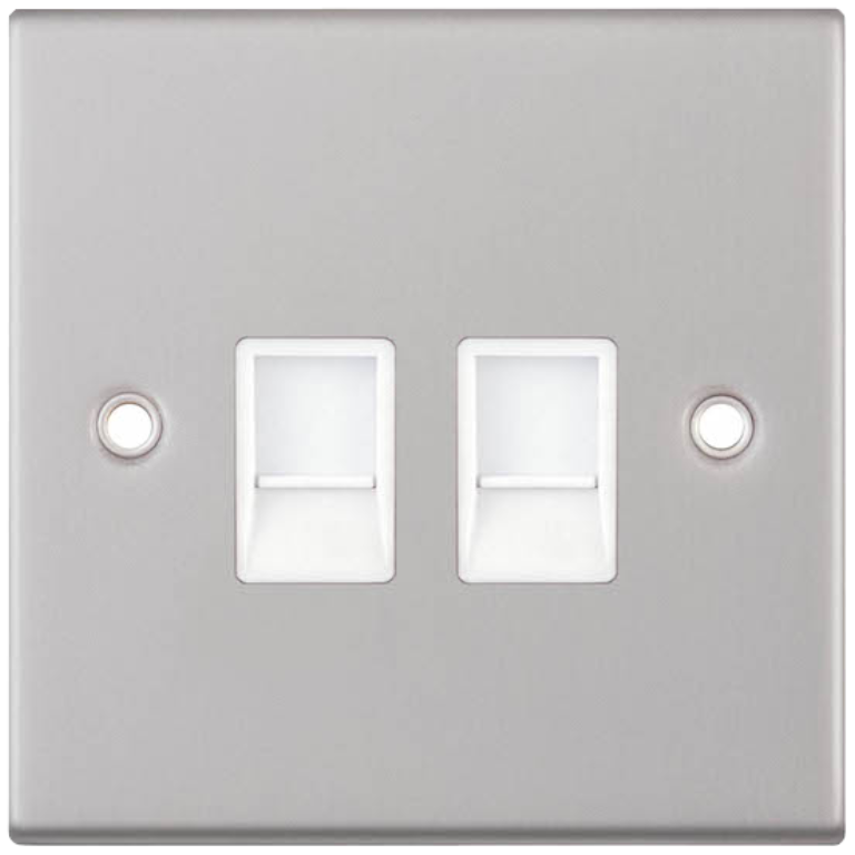 Selectric 5M Satin Chrome 2 Gang RJ45 Data Socket with White Insert | UKES