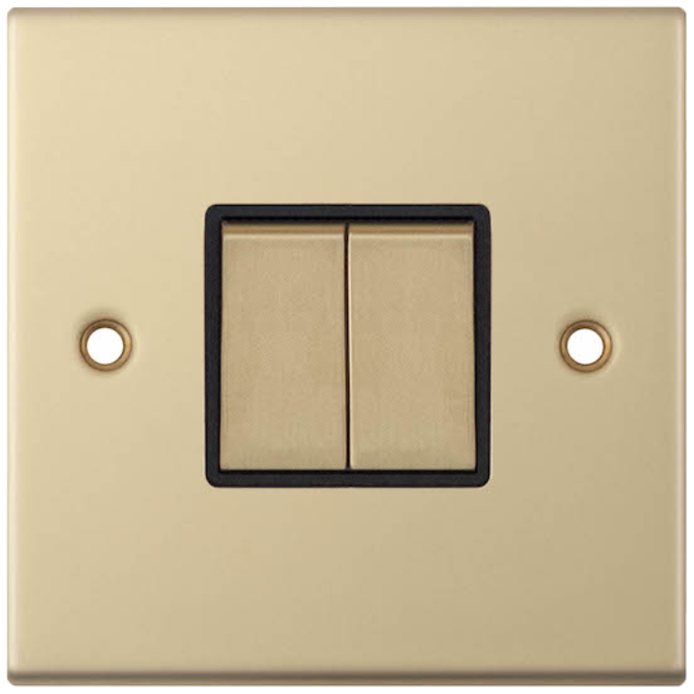 Selectric 5M Satin Brass 2 Gang 10A 2 Way Switch with Black Insert | UKES