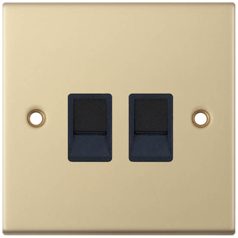 Selectric 5M Satin Brass 2 Gang RJ45 Data Socket with Black Insert | UKES