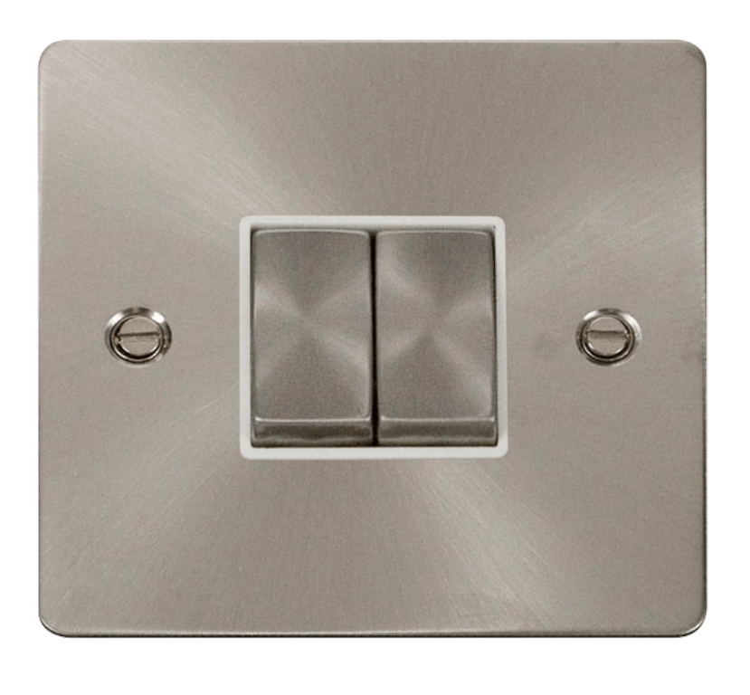 Click Define Brushed Steel Flat Plate Double Light Switch with White ...