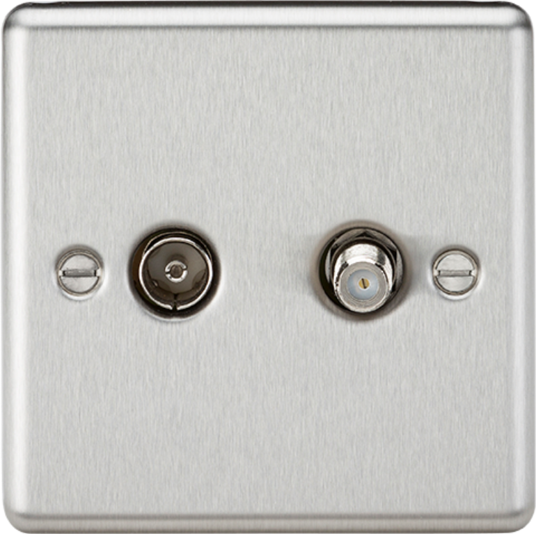 Knightsbridge Rounded Edge Brushed Chrome Isolated SAT/TV Outlet | UKES
