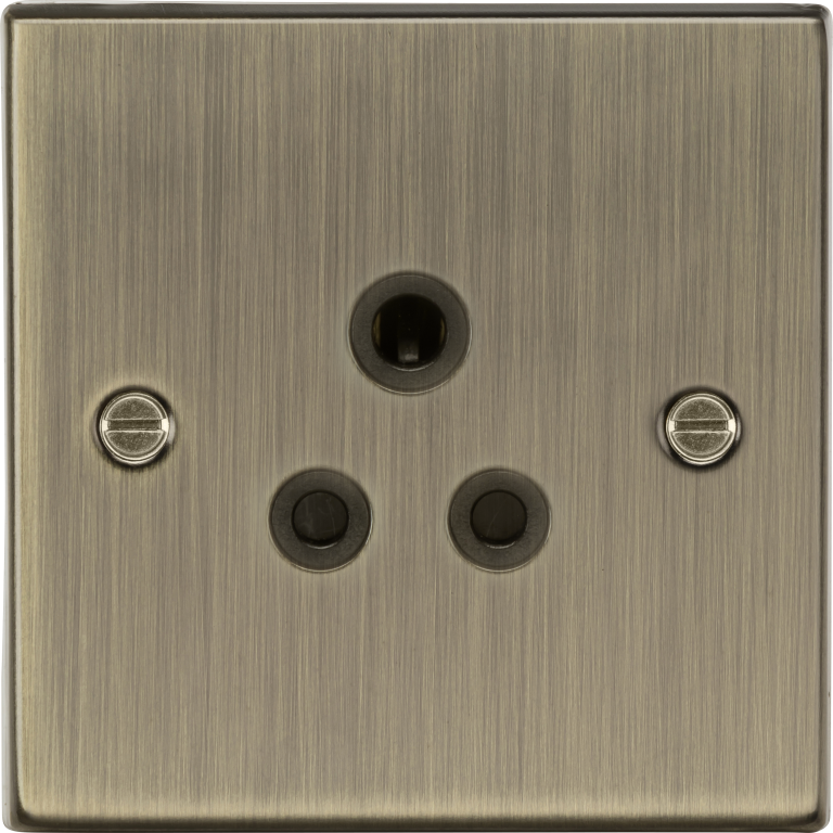 Knightsbridge Square Edge Antique Brass 5A Round Pin Socket - Black ...