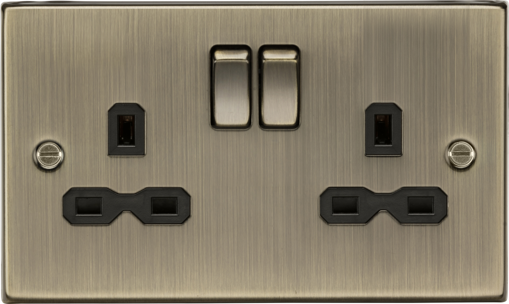 Knightsbridge Square Edge Antique Brass 13A 2 Gang DP Switched Socket ...