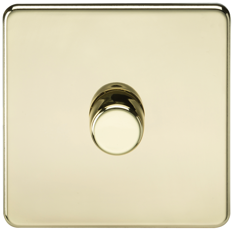 Knightsbridge Screwless Polished Brass 1 Gang 2 Way 10-200W Dimmer | UKES