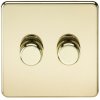 Knightsbridge Screwless Polished Brass 2 Gang 2 Way 10-200W Dimmer | UKES